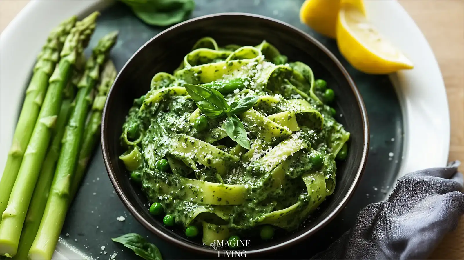 The Ultimate Spring Pasta: Creamy Spinach Fettuccine With Fresh Greens
